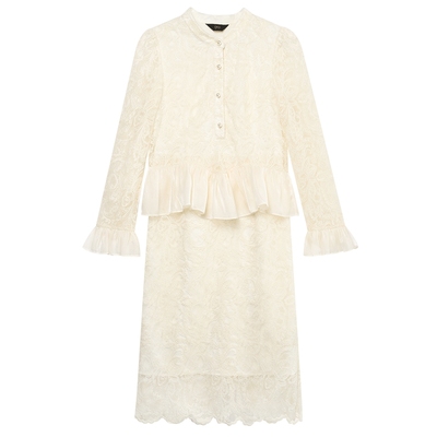 白鹿语绣花蕾丝假两件连衣裙2025秋新款立领纯欲仙女风礼服名媛风