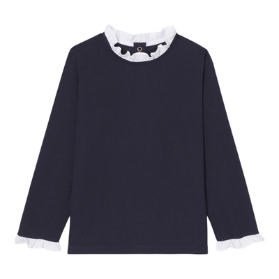 Jacadi亚卡迪女童长袖法式T恤春季新款百搭打底纯棉上衣2043143