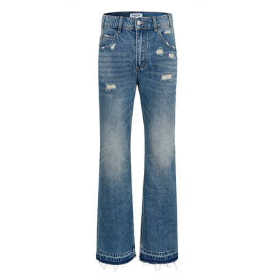 GENIUSCLUB水洗蓝色重工破洞美式街头新款牛仔裤