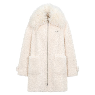 Three Quarters 新款女士慵懒风美杜莎毛领中长款外套银泰 301355