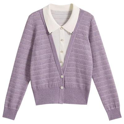 YINER音儿专选女装冬季法式优雅时尚假两件羊毛针织开衫