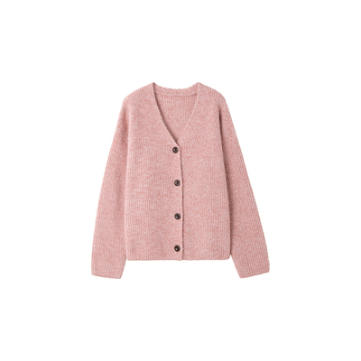 时然大码粉色V领针织衫