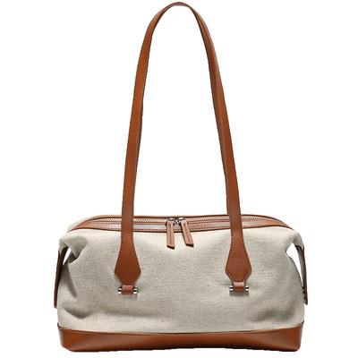 百丽棉麻织物波士顿包