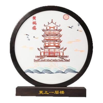 武汉黄鹤楼双面绣摆件出国送老外