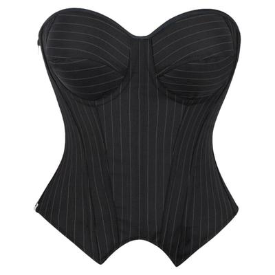 黑色拉链条纹钢圈罩杯托胸塑身衣