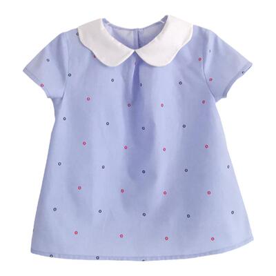 22夏季新款女大童短袖纯棉花瓣领