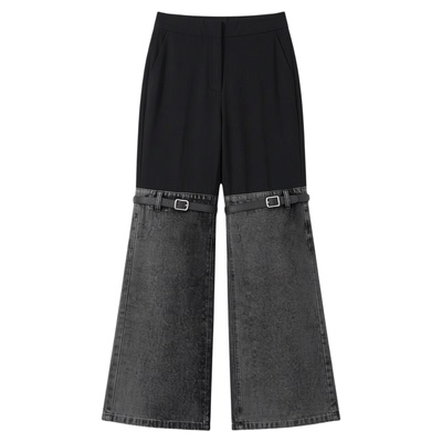 针织拼接牛仔修身微喇裤