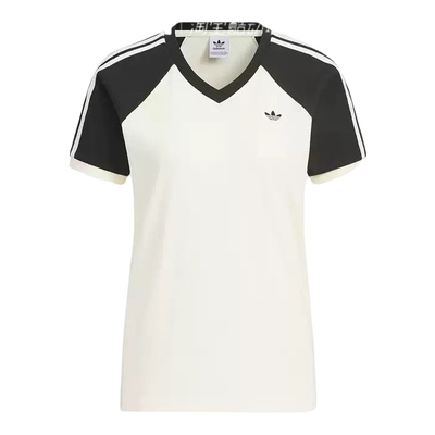 Adidas阿迪达斯女子舒适透气运动风运动休闲V领短袖KF0316