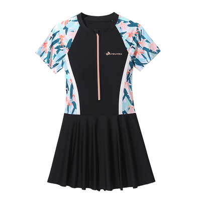 佑游花卉泳衣女连体裙式泡温泉