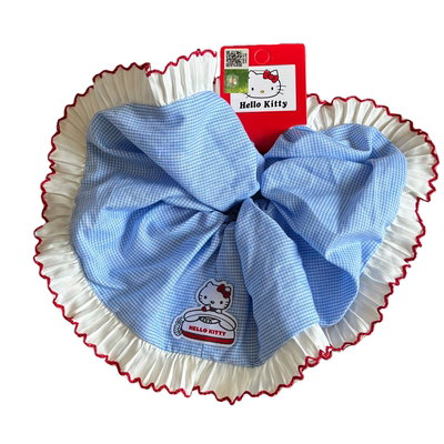 凯蒂猫韩系蓝色格纹拼色大肠圈