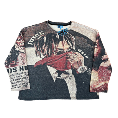 RULEE黑怕 果汁 Juice WRLD 油画风 人像圆领宽松RAP嘻哈秋冬长袖