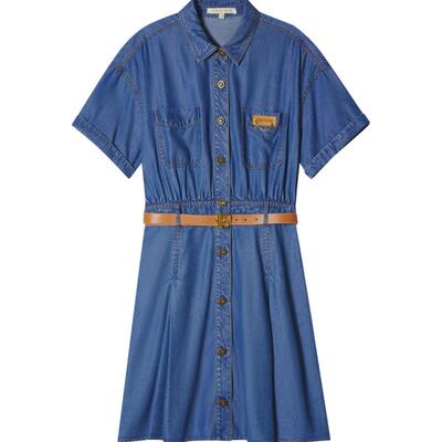 诗篇专选秋翻领腰带牛仔衬衫裙连衣裙