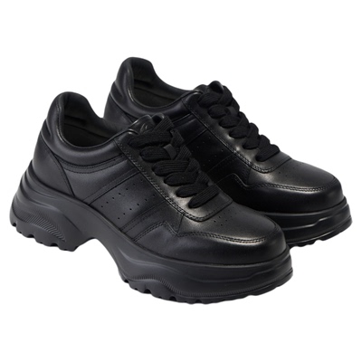 fed黑色老爹鞋春季新款女鞋真皮休闲鞋厚底增高鞋女款S1222-YA051