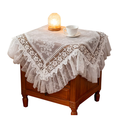 法式床头柜盖巾刺绣蕾丝多用防尘装饰盖罩冰箱帘微波炉电视盖布
