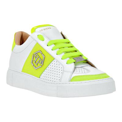 PhilippPlein男鞋经典休闲黄白色纳帕皮革穿孔低帮运动鞋