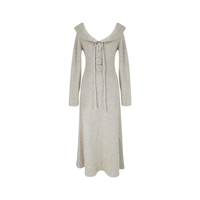 SYT现货荷叶边羊毛针织连衣裙