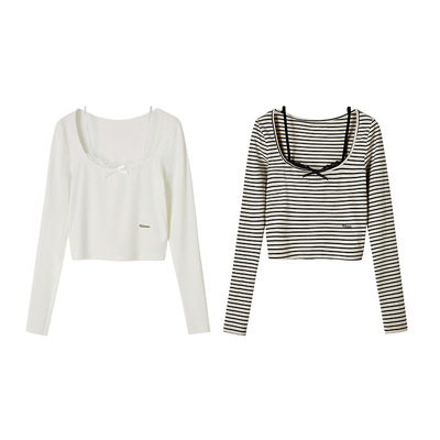 Uena蕾丝拼接蝴蝶结T恤