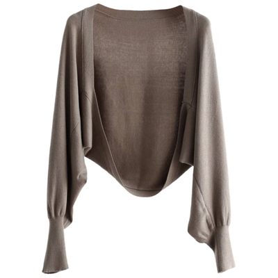 羊毛披肩V领一体成型针织衫