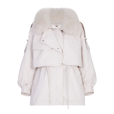 婉甸米杏色/黑色派克羽绒服冬季X型中长款1234D30SX4