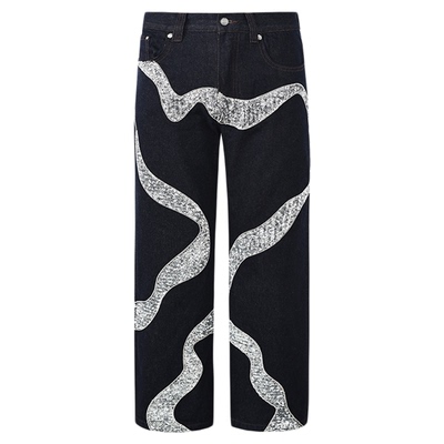 BORC拼接钻链迷宫裤休闲牛仔裤