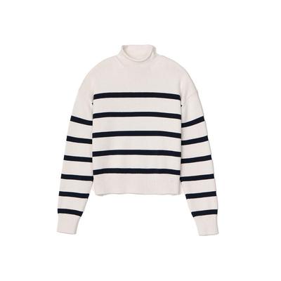 半高领撞色条纹气质休闲套头毛衣