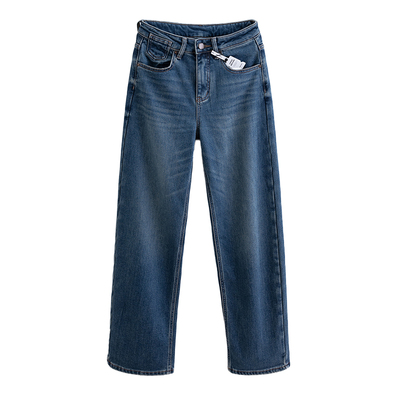 2025冬季新款高腰微弹牛仔裤女加绒保暖宽松显瘦提臀老爹弯刀裤潮