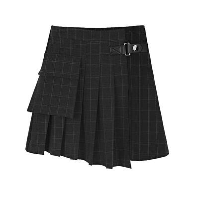 sdeer学院风格纹拼接不规则A字裙