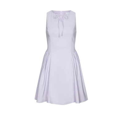 UR&DC2026春季新款休闲绑带斜向捏褶收腰显瘦A字裙圆领无袖连衣裙