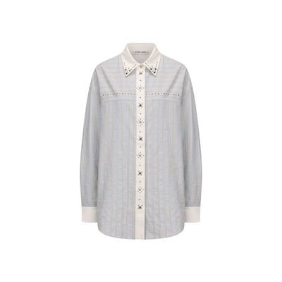 IFBYLAND蓝色金属烫钻衬衫