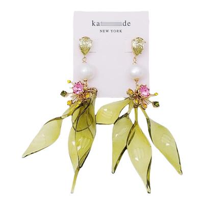 KS欧美男女螺旋叶子绿色耳钉设计