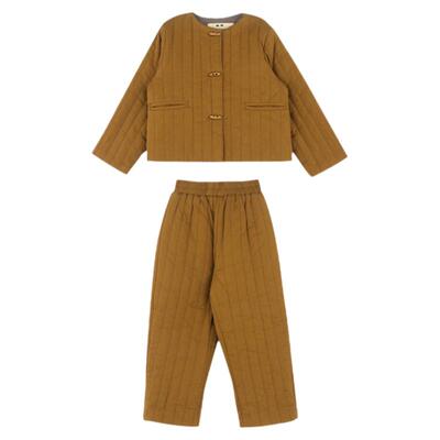 utouto冬季竖条棉服外套长裤套装