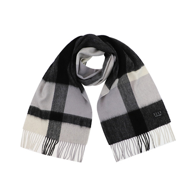 ELLE100%绵羊毛围巾女士秋冬季户外时尚百搭保暖格子围脖红色新款