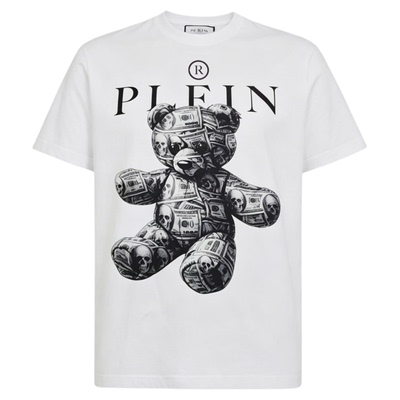 PHILIPP PLEIN 2026年新款小熊印花T恤男士休闲圆领上衣白色短袖