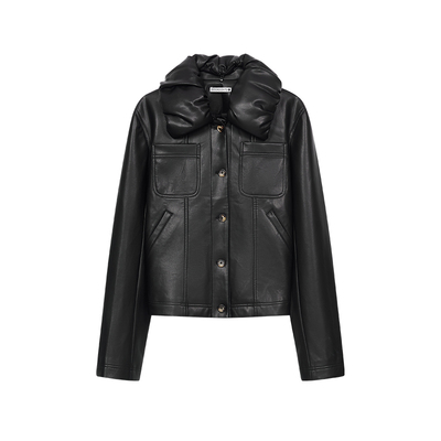 DOSORDONTS2026春季新品可拆卸枕头领短款正肩软糯环保皮衣外套