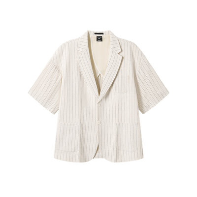 GEEEKPANDA宽松大码白色条纹西服