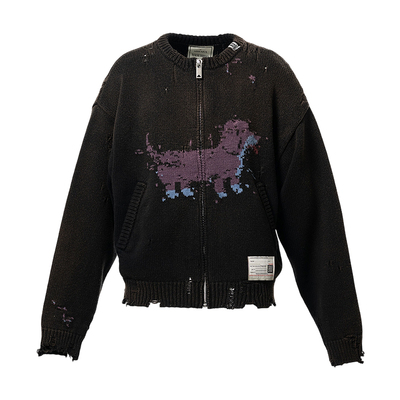 MMY三原康裕腊肠狗印花拉链开衫针织衫男士毛衣A16CD501