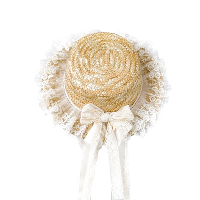 原创lolita手作蝴蝶结草帽女系夏