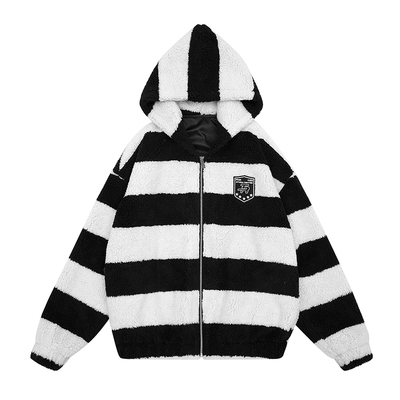 FDR国潮美式条纹羊羔绒连帽外套