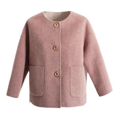 原隐羊毛毛呢短款复古木扣羊驼秋