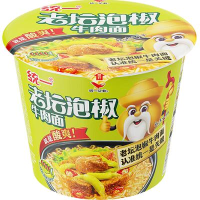 统一泡椒牛肉面105g×12桶