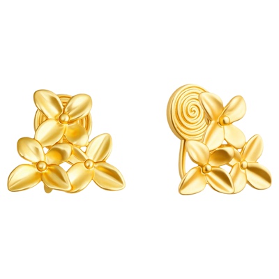 ZTX 复古哑光金色花朵耳夹女蚊香盘无痛气质耳饰无耳洞2026新款