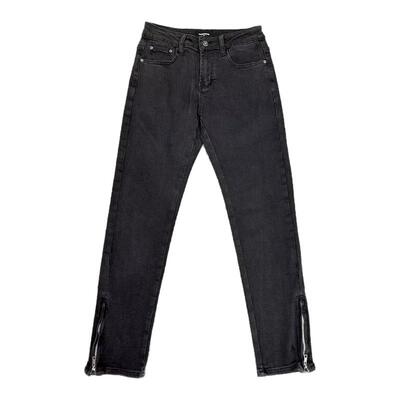 高端黑灰色牛仔裤男修身小直筒秋