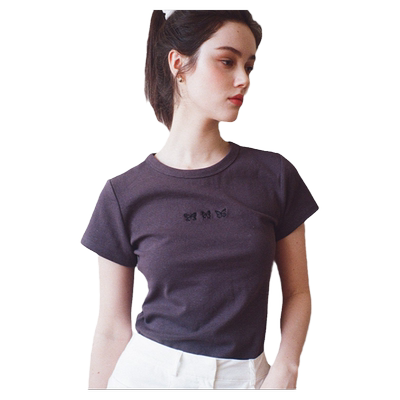 【杨超越同款】Letter From Moon蝴蝶刺绣修身短袖女夏款T