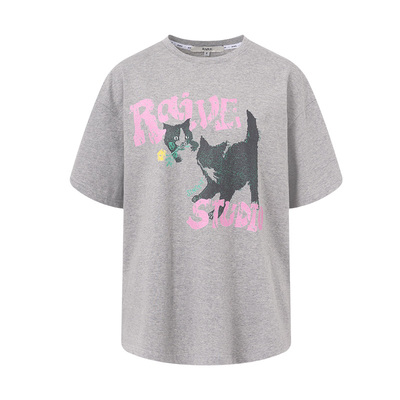 RAIVE猫咪印花宽松落肩版型T恤