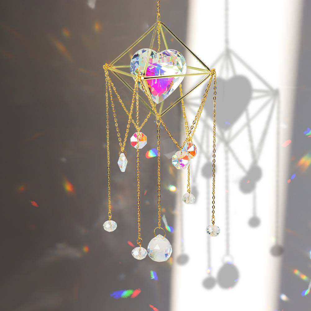 Crystal Sun Catchers Love Heart Hanging Metal Pendant_虎窝淘