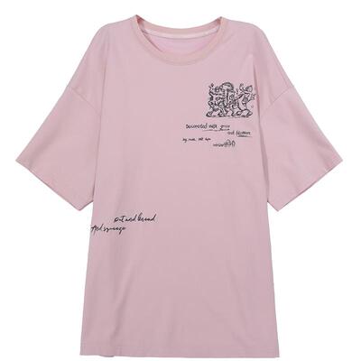 谜底T恤短袖女2025夏季新品休闲日常百搭绣花宽松上衣252MT0693