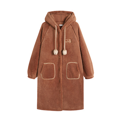 妮狄娅睡袍女秋冬季甜美复古开衫