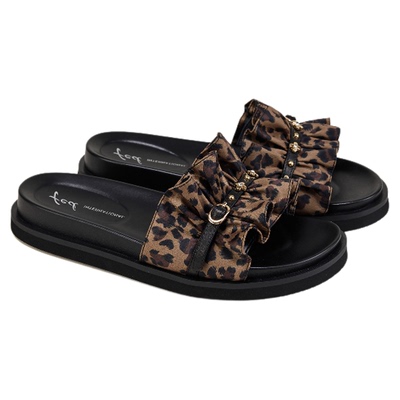 fed豹纹凉拖夏季新款女鞋懒人外出拖鞋厚底一字拖女款S0421-YA076