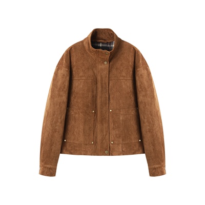 XWI欣未美拉德麂皮绒格纹拼接夹棉外套女秋冬季独特好看夹克上衣