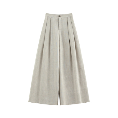 亲肤天丝亚麻松紧阔腿裤